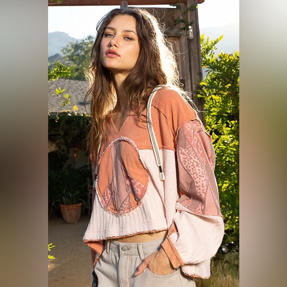 POL | Tops | New Pol Brick Peace Sign V Neck Oversized Hooded Sweater ...
